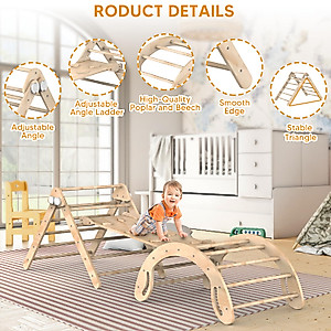 Climbing Toys for Toddlers, Multifunction Toddler Climbing Toys Indoor, Montessori Wooden Triangle Climbing Toys with Sliding Ramp, Multifunction Montessori Play Gym Climbing Toys for Toddlers