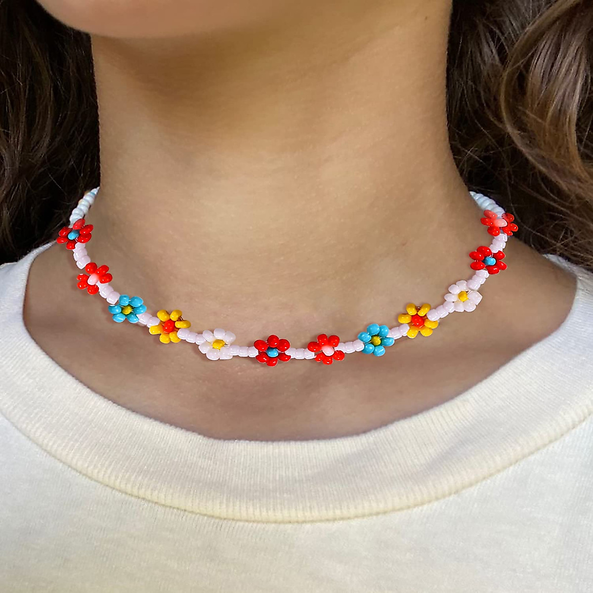 BVGA Beaded Choker Necklaces For Women Colorful Flower Shaped Beads Chocker Boho Necklaces Beach Necklace For Women Jewelry Gifts