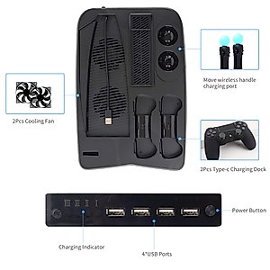 PS5 controller charger，Multifunctional PS5 cooling base,Cooler Fan for PS5 console, Improve the operational life span， Dual handles can be charged at the same time
