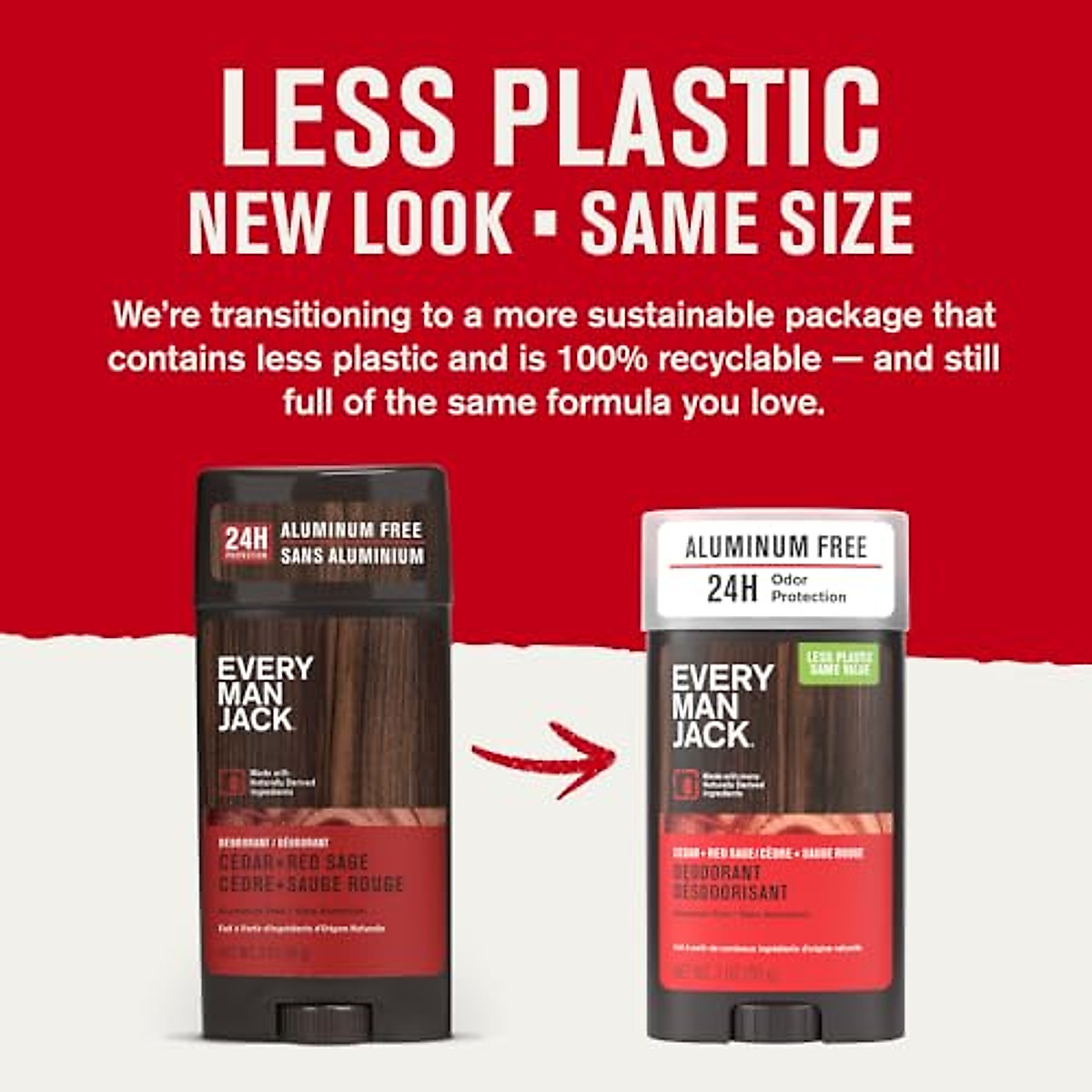 Every Man Jack Cedar + Red Sage Men’s Deodorant - Aluminum Free Deodorant - 24-Hour Odor Protection w/Naturally Derived Ingredients - 3oz (2 Pack)