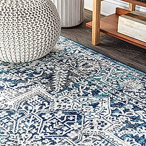 JONATHAN Y MDP100B-6R Modern Persian Vintage Medallion Indoor Area -Rug Country Floral Easy -Cleaning Bedroom Kitchen Living Room, 6' Round, Navy/Light Grey