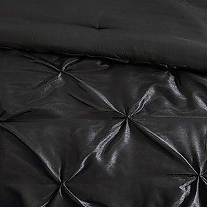 Madison Park Laurel King Size Bed Comforter Set Bed In A Bag - Black , Wrinkle Tufted Pleated – 7 Pieces Bedding Sets – Faux Silk Bedroom Comforters