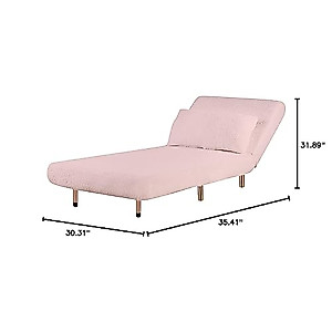 GIA Tri-Fold Convertible Sherpa Sofa Bed Chair with Removable Pillow and Legs, Set of 2, Pink