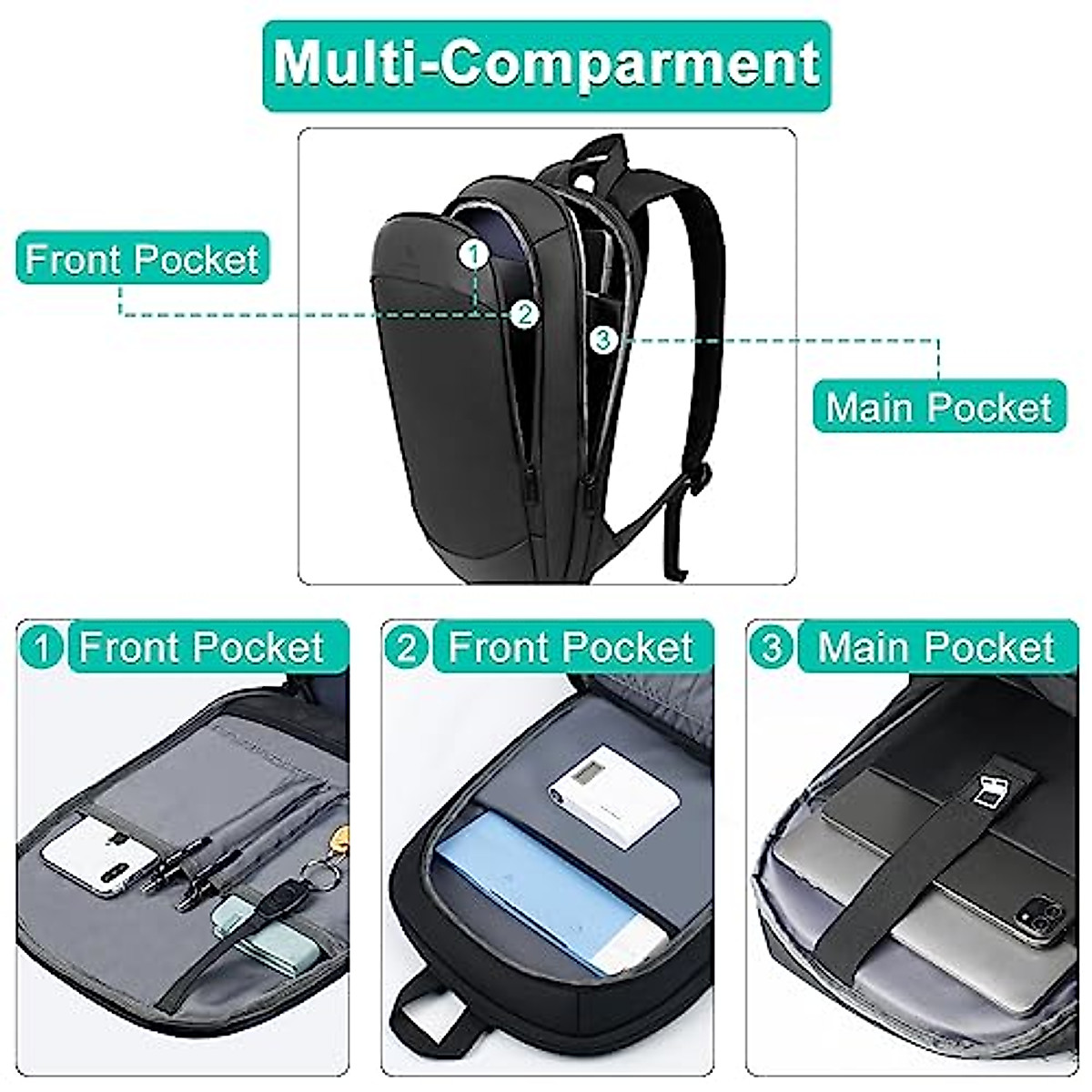 Slim Laptop Backpack for Men 15.6 inch,Waterproof Anti Theft Business Travel Backpack for Men and Women,Lightweght Expandable Durable College Backpack Weekend Casual Daypack Computer Work Laptop Bag