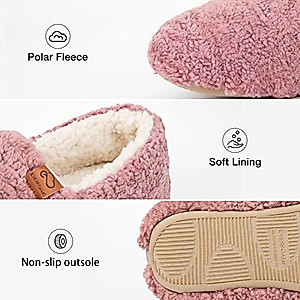EverFoams Women's Soft Curly Comfy Full Slippers Memory Foam Lightweight House Shoes Cozy Warm Loafer with Polar Fleece Lining (Pink, Size 9-10 M US)