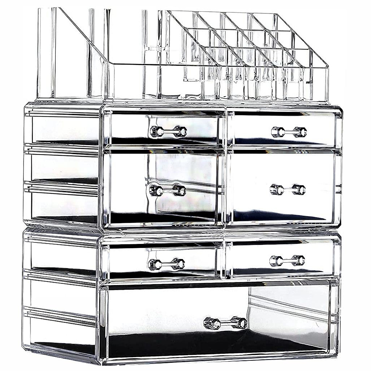 Cq acrylic 3 Pack Clear Makeup Storage Organizer,Stackable 7 Drawers Make up Organizers,Cute Desk Organizer for Vanity Jewelry,Hair Clip,Beauty,Skincare Product Bathroom Counter Organizers and Storage