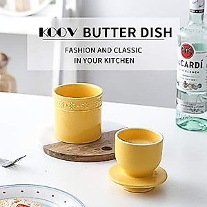 KOOV Ceramic Butter Crock, Butter Keeper for Counter, French Butter Dish Big Capacity (Yellow)