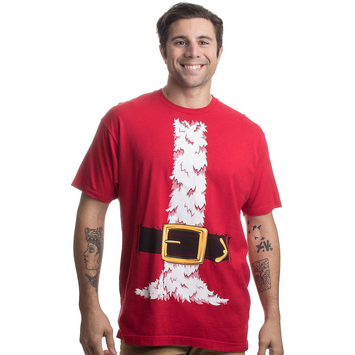 Santa Claus Costume | Jumbo Print Novelty Christmas Holiday Humor Unisex T-Shirt-Adult,XL Red