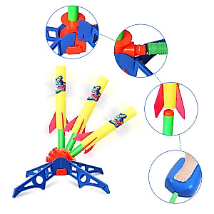 Duckura Kids Jump Rocket Launchers Toy, 6 Foam Rockets & Stomp Launcher, Up to 100Ft, Summer Outdoor Outside Play Game, Birthday Valentines Day Party Gift Toys for Toddlers Boys Girls Age 2 3 4 5 Year