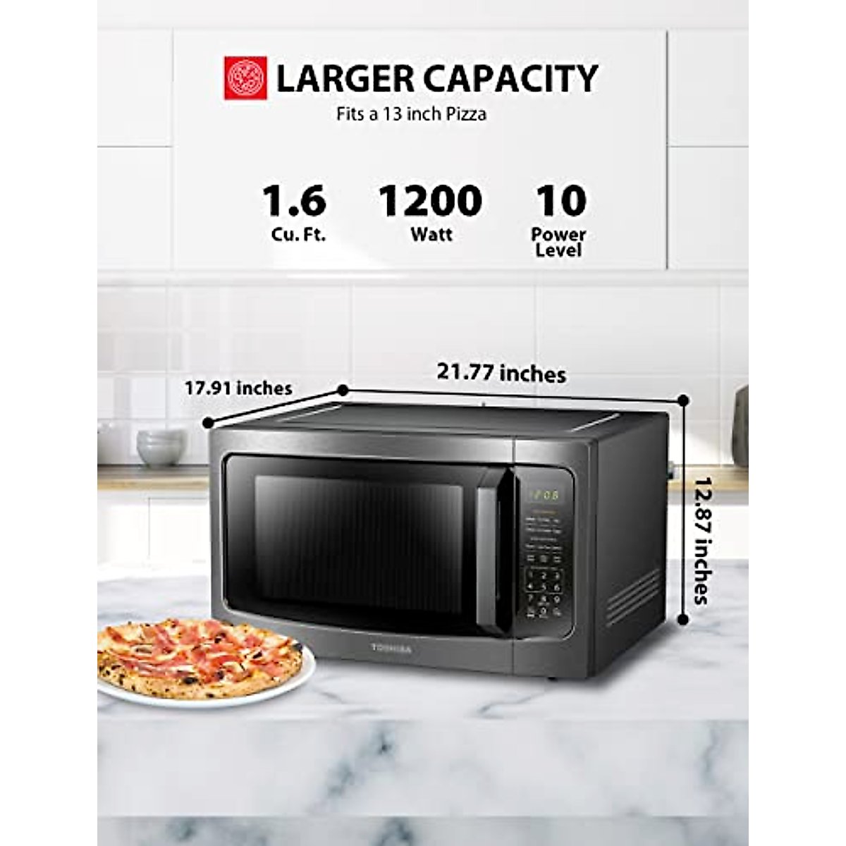 TOSHIBA ML-EM45P(BS) Countertop Microwave Oven with Smart Sensor and Position Memory Turntable, Memory Function, 1.6 Cu.ft with 13.6" Removable Turntable, Black Stainless Steel, 1200W