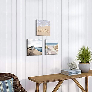 TAR TAR STUDIO Beach Scene Pictures Canvas Artwork: Seaside Boardwalk Painting Wall Art for Bedroom (12''W x 12''H x 3 PCS, Multiple Style)