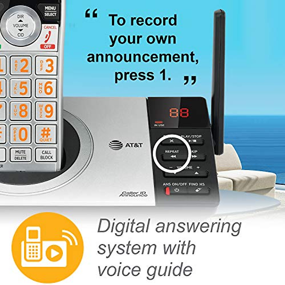 AT&T DECT 6.0 Expandable Cordless Phone with Answering System, Silver/Black with 3 Handsets