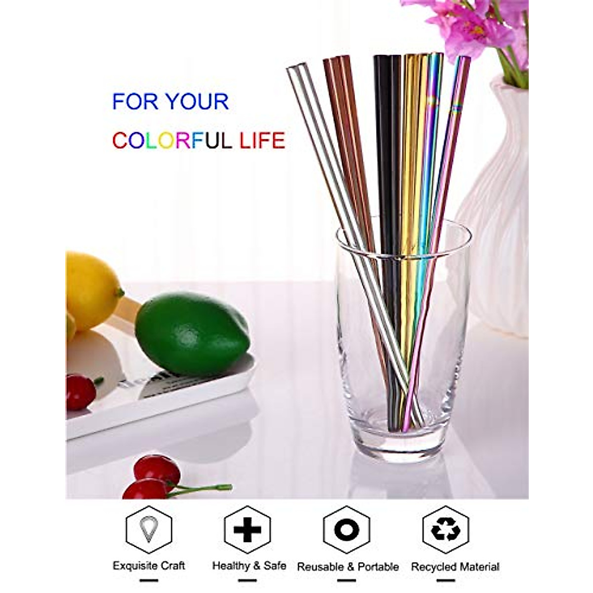HuaLan Metal Chopsticks 18/8 Stainless Steel Chopsticks Japanese Korean Chopsticks Dishwasher Safe Resistant to Acids and Alkalis Fadless Anti-slip Reusable Chop Sticks 5 Pairs Gift Set - Multicolor