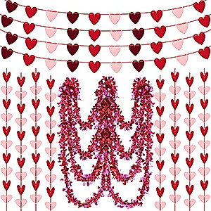 Valentines Day Decor, Valentine's Banner Heart Garland, Felt Valentines Banner Tinsel Garland Red Hanging Ornaments, Valentines Decorations for Home Wall Fireplace, Romantic Decor Special Night Party