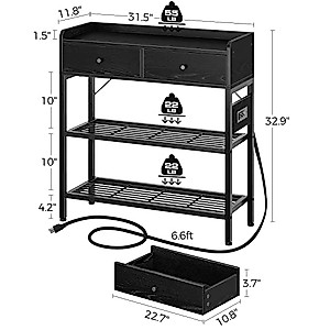 Rolanstar Entryway Table with Drawers,31.5” Entry Hallway Table with Charging Station Metal Storage Shelves,3-Tier Console Sofa Table Entry Stand with LED Lights for Couch, Entrance, Living Room