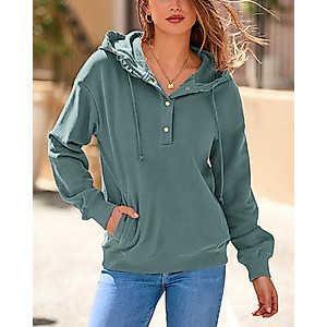 PRETTYGARDEN Ladies Pullover Hoodies Tops Drawstring Long Sleeve Thick Sweashirt Cozy Warm Winter Clothing With Pockets(Solid Grey Green,Medium)