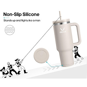 Gedux 40oz Tumbler With Handle, 2-IN-1 Leak Proof Lid (Straw/Flip), Insulated Water Bottle, Stainless Steel Tumbler with Non-Slip Silicone, Wide Mouth Travel Mug Cupholder Friendly Dishwasher Safe