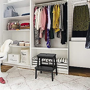 HOUCHICS Wooden Step Stool for Adults with 400lb, Wood Step Stool,Adults Step Stool, Step Stool for Bedside Step Helper for Kitchen,Bathroom,Bedroom (Black)