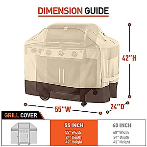 Arcedo BBQ Grill Cover, Heavy Duty 55 Inch Waterproof Gas Grill Cover for Weber Charbroil Nexgrill Brinkmann Grills and More, UV Resistant Outdoor 3-4 Burner Barbecue Cover with Air Vents, Beige&Brown