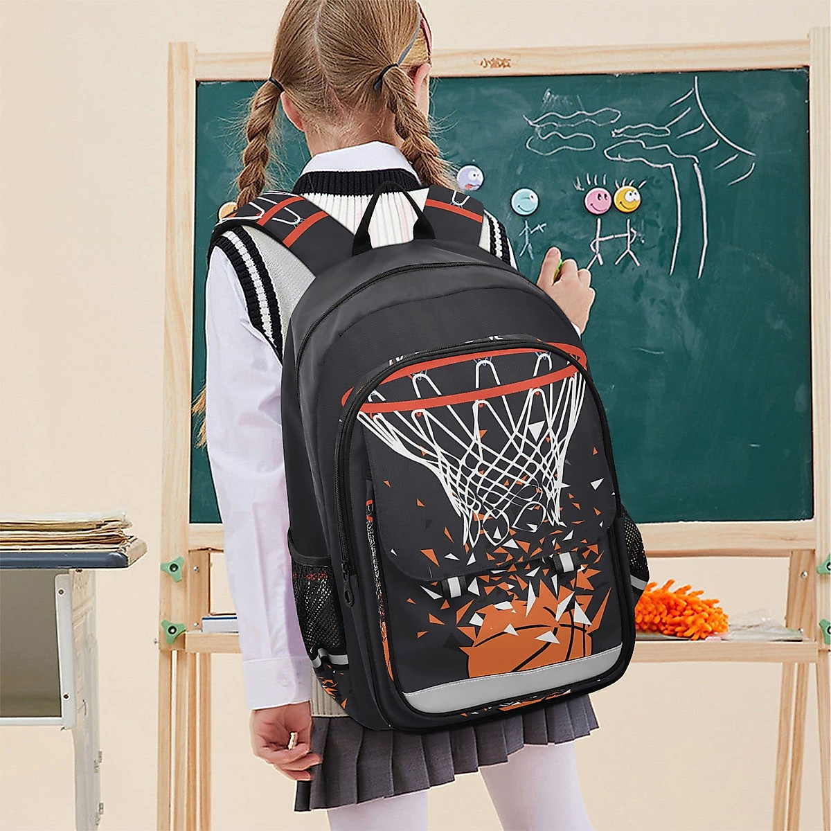 Glaphy Basketball Sports School Backpack Lightweight Laptop Backpack Student Travel Daypack with Reflective Stripes