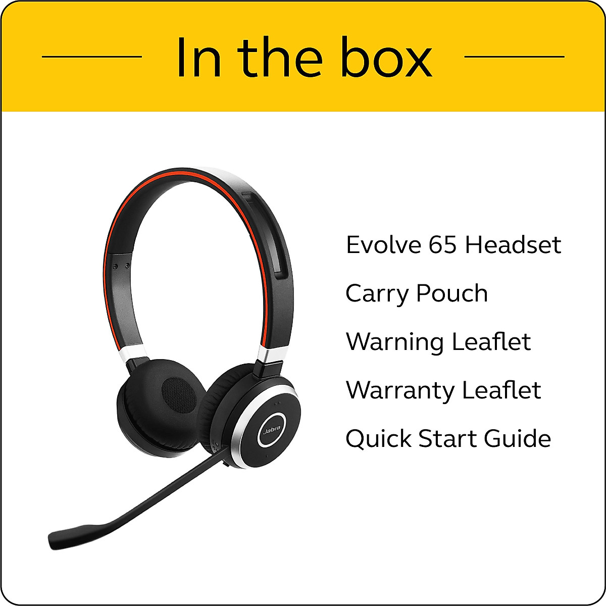Jabra Evolve 65 UC Stereo Wireless Bluetooth Headset / Music Headphones Includes Link 360 (U.S. Retail Packaging)