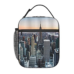 Rportable Lunch Bag For Women/Men Insulated,New York City Manhattan Cityscape Contemporary Artistic Sunset La,Insulatedreusable Lunch Box For Office Work School Picnic Beach,Leakproof Cooler Tote Bag