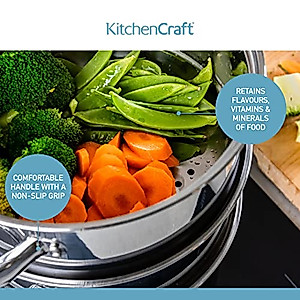 KitchenCraft KCCVSTEAM16 3 Tier Food Steamer Pan/Stock Pot in Gift Box, Induction Safe, Stainless Steel, 16 cm