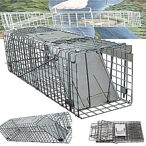 24 Inches Humane Live Rat Collapsible Rat Trap, Mice Trap Folding Rabbit Catcher for Stray Cats Groundhogs Opossums, Hamsters Live Cage Catch and Release, with Safe Carrying, 24×7.5×8.3 Inch