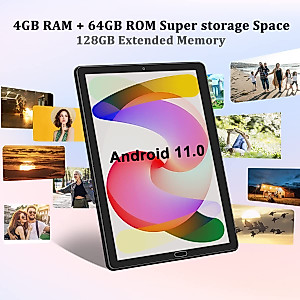 Tablet 10 Inch Android 11 2 in 1 Tablet with Keyboard 4GB RAM 64GB ROM 128GB Expansion Memory, 13MP Camera, 5G WiFi, Bluetooth, Mouse, Stylus, Google Certified, 1280 * 800 HD Display (Silver)
