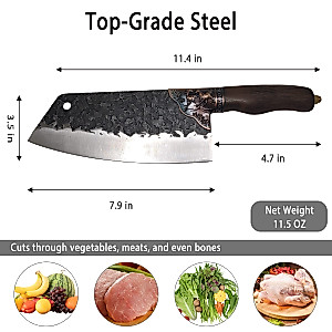 KTCHN Meat Cleaver v1.0-7-Inch Carbon Steel Hand-Forged Blade - Ergonomic Wood Handle - Unique Professional Butcher Knife Design - Chop Meat and Bones with Ease