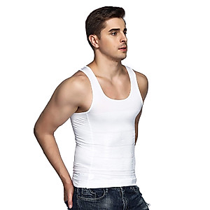 Odoland Mens 5 Pack Body Shaper Slimming Tummy Vest Thermal Compression Shirt Tank Top Shapewear, White/White/White/White/White, XL