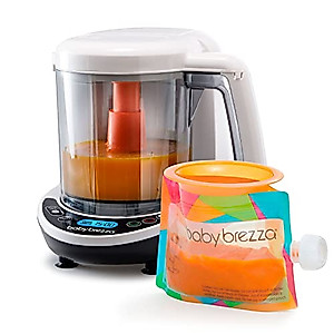 Baby Brezza One Step Baby Food Maker Deluxe – Cooker and Blender to Steam + Puree in 1 Step – Auto Shut Off - Make Organic Food for Infants and Toddlers - Set of 3 Pouches + 3 Funnels