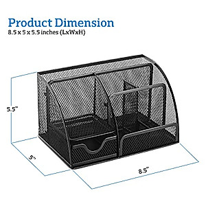 Halter Mesh Desk Organizer - 6 Compartments with Drawer, Multifunctional Organizer for Home and Office Supplies (Black)