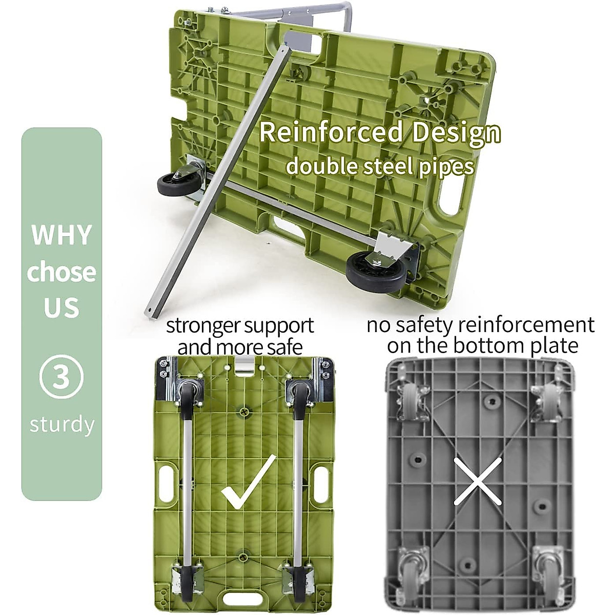 Push Cart Dolly by HBFBDRCT, Heavy Duty Moving Platform Hand Truck, Foldable for Easy Storage and 4 Silent Rubber Wheels with 330lb Weight Capacity for Luggage,Moving, Shopping and Office Use