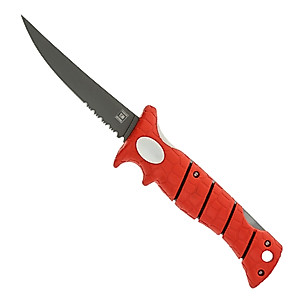 BUBBA 5 Inch Lucky Lew Folding Compact Fillet Knife with Non-Slip Grip Handle, Stainless Steel Blade, Lanyard Hole and Synthetic Carry Case for Gutting, Fishing and Hunting