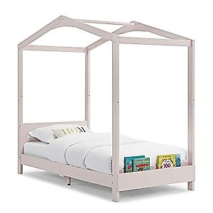 Delta Children Poppy House Wood Twin Bed, Platform Bed - No Box Spring Needed, Blush Pink