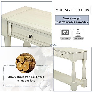 Merax LUMISOL 64 inch Long Console Sofa Table with 3 Drawers and Bottom Shelf, Hallway Table Entryway Table for Living Room, Easy Assembly (Antique White).