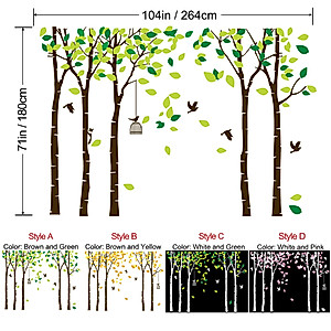 264 X 180cm Large Jungle Tree Wall Decals Cartoon Big Family Forest Tree Wall Stickers DIY Removable Green Leaves Fly Birds Wall Murals Decor for Kid Bedroom Nursery Living Room Office Home Decoration