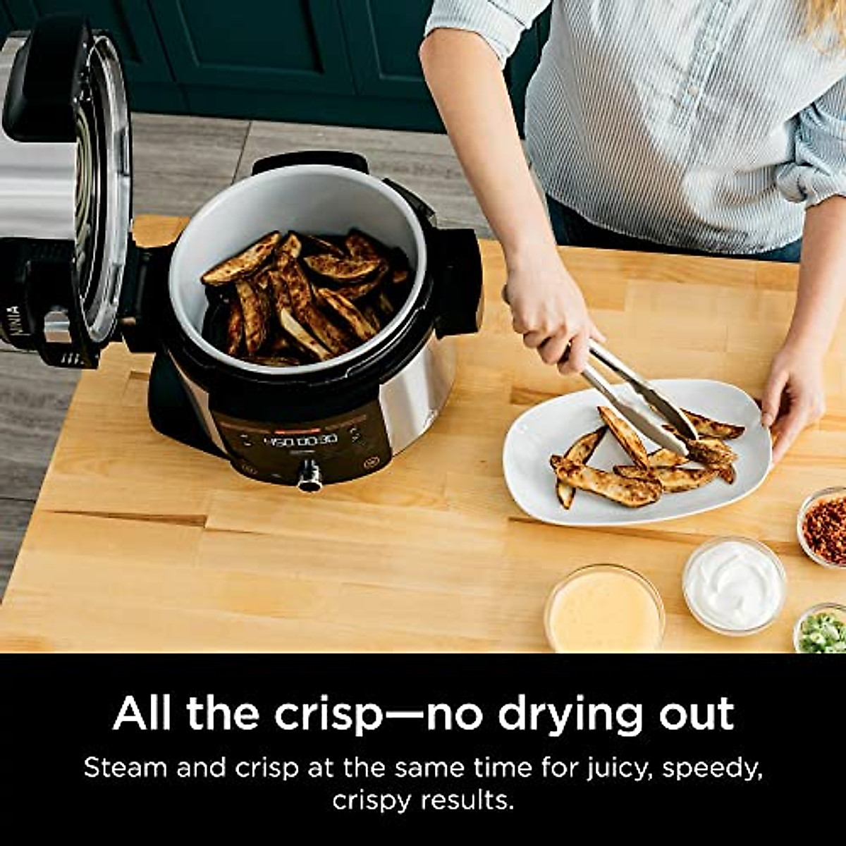 Ninja OL500 Foodi 6.5-qt. Pressure Cooker Steam Fryer with SmartLid, 13-in-1 that Air Fries, Bakes & More, with 2-Layer Capacity, Crisp Basket, Silver/Black (Renewed)
