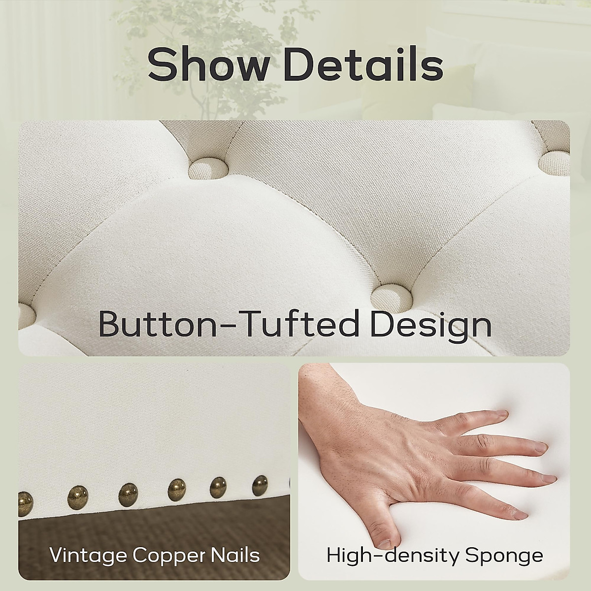 HUIMO Square Storage Ottoman,Ottoman Coffee Table with Storage,Oversized Ottoman,Tufted Storage Ottoman for Living Room (Beige)