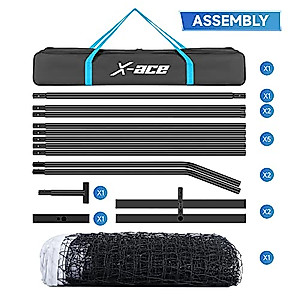 X-ACE 匹克球网-22 英尺(黑白网) X-ACE Regulation Pickleball Set with Net | 4 Paddles | 4 Outdoor Pickleball Balls - Portable 22FT Pickleball Net System All in One Pickle-Ball Equipment Carry Bag (NET)