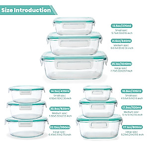 AISOON 18-Piece Glass Food Storage Containers with Lids, Meal Prep Containers,Leak Proof, Dishwasher Safe Glass Food,Oven/Microwave/Freezer Safe((9 Lids & 9 Containers)