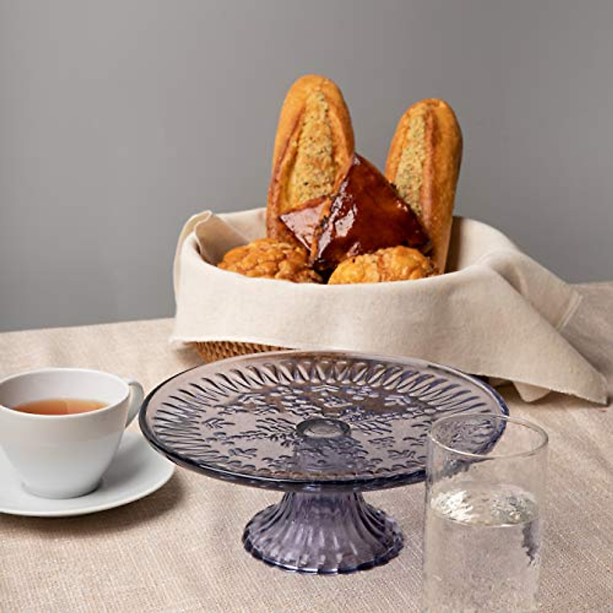 KMwares 9" D Colored Glass Round Cake Stand, Serving Platter, Multifunctional Dessert Plate with Beautiful Lavender Color for Wedding, Birthday Party, Kicthen Baking Ware