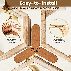 LIBAEL Hexagon Floating Shelves with Photo Frame Natural Premium Wood Set of 5 - Hexagon Shelves for wall, Farmhouse Honeycomb Shelves for Living Room Decor, Kitchen, Bathroom, Bedroom, Hexagon Shelf.