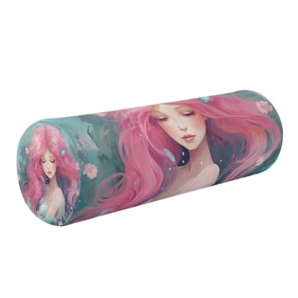 xigua Mermaids Neck Roll Pillow for Neck Relief with Removable Washable Cover - Memory Foam Round Cylinder Bolster, Ergonomically Designed for Head, Neck, Back, and Legs