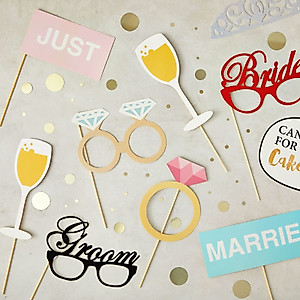 72 Pieces Wedding Photo Booth Props for Bridal Shower, Bachelorette Party, Photobooth Selfies, with Sticks and Stickers