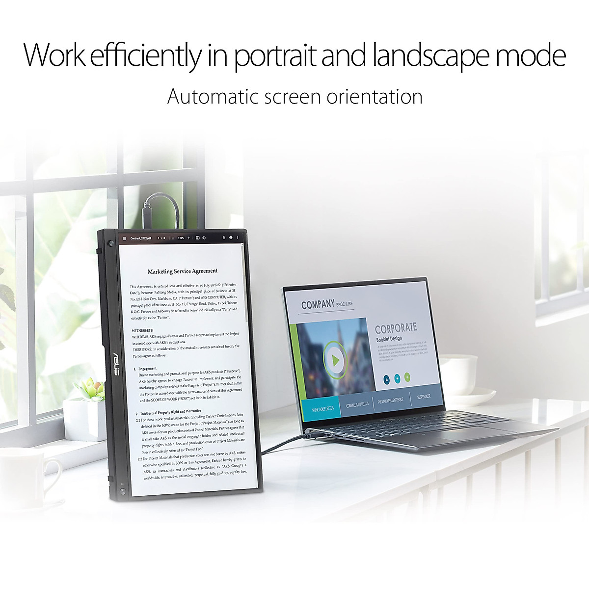 ASUS ZenScreen Touch Screen 15.6” 1080P Portable USB Monitor (MB16AHT) - Full HD (1920 x 1080), IPS, USB Type-C, Mini-HDMI, Kickstand, Tripod Mountable, Eye Care, Protective Sleeve, 3-Year Warranty