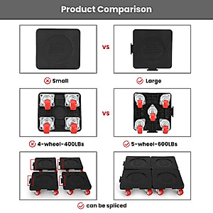 Insdawn Furniture Dolly with 5 Wheels & Furniture Lifter Set,Furniture Sliders 360°Rotation Wheels,5 Wheels Moving Dolly Load Capacity 1000LBs Total,Suitable for Sofa,Refrigerator,etc，XL-size，4 packs