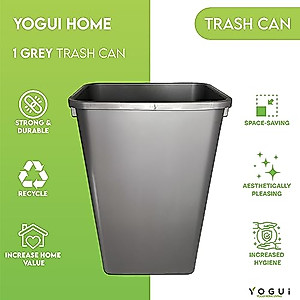 Yogui Home Living Plastic Trash Can - Indoor Garbage Bin for Kitchen, Home, Office and Commercial Use - Large Waste Disposal Tub, Plastic Waste Container- (12-Gallon) (50 Quart - 1 Pack, Grey)