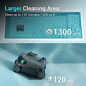 AIPER Elite Pro Cordless Robotic Pool Cleaner, Wall-Climbing Automatic Pool Vacuum Cleaner, 120 Mins Running Time and Fast Charging, Ideal for Above & In-Ground Swimming Pools up to 60 Feet